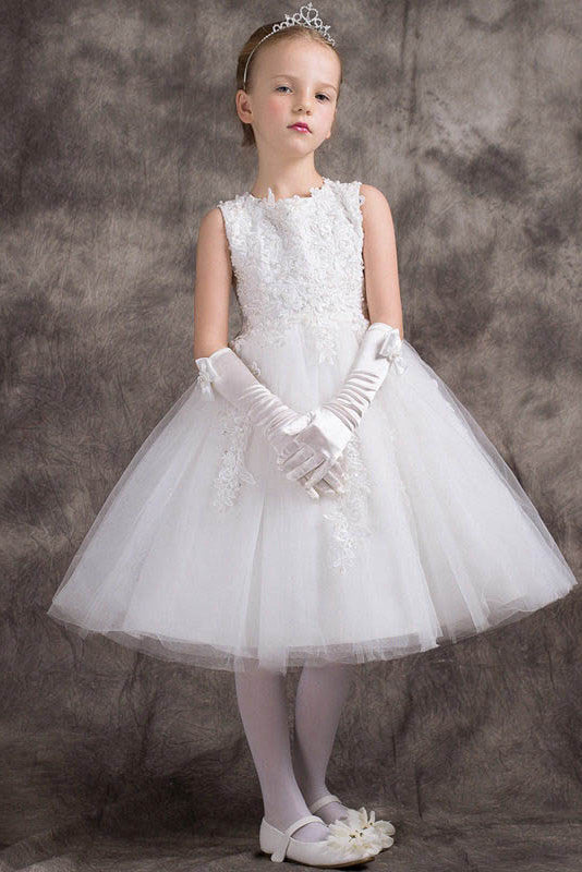 Chic A-line/Princess Lace Top Knee-length Tulle Flower Girl Dresses ...