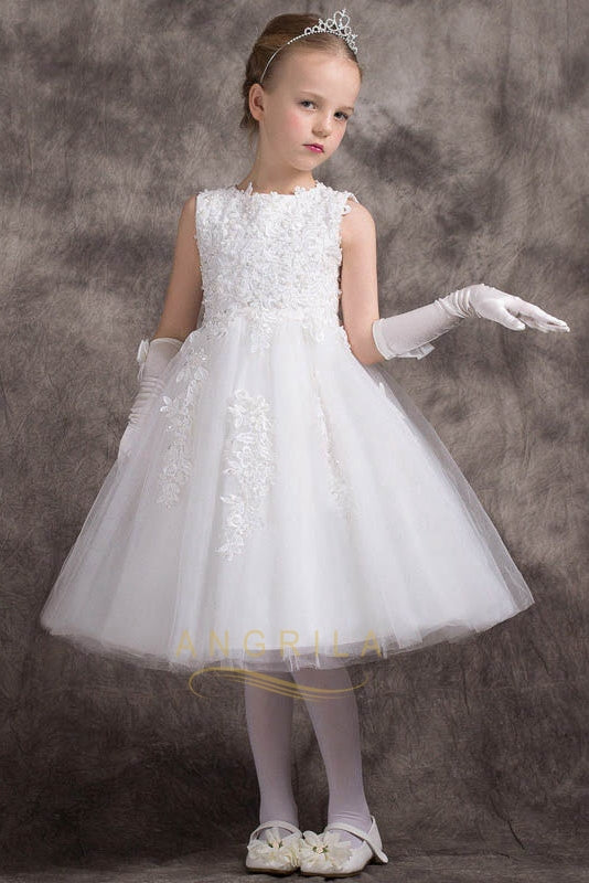Chic A-line/Princess Lace Top Knee-length Tulle Flower Girl Dresses ...