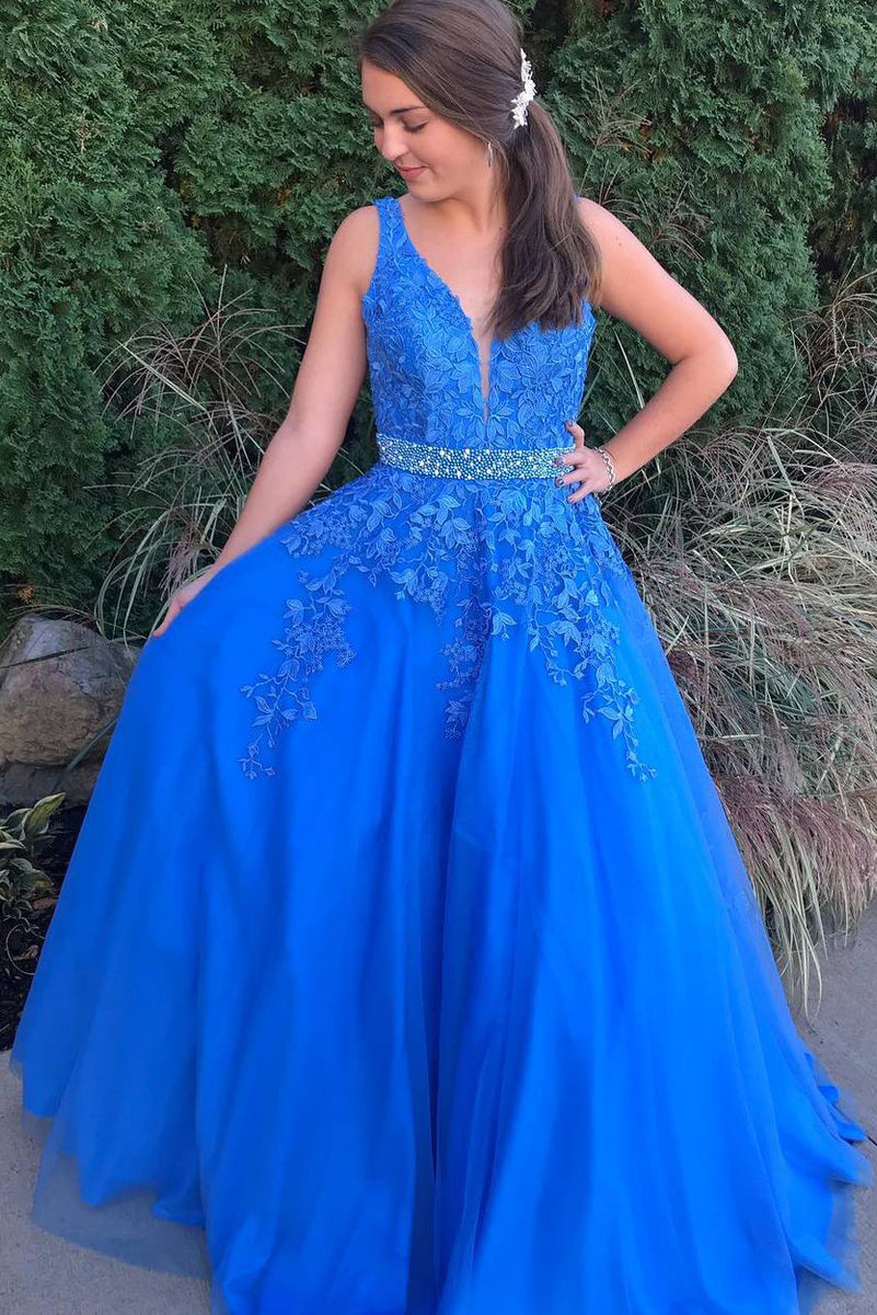 Deep V Neck Sleeveless Long Prom Dress – Angrila